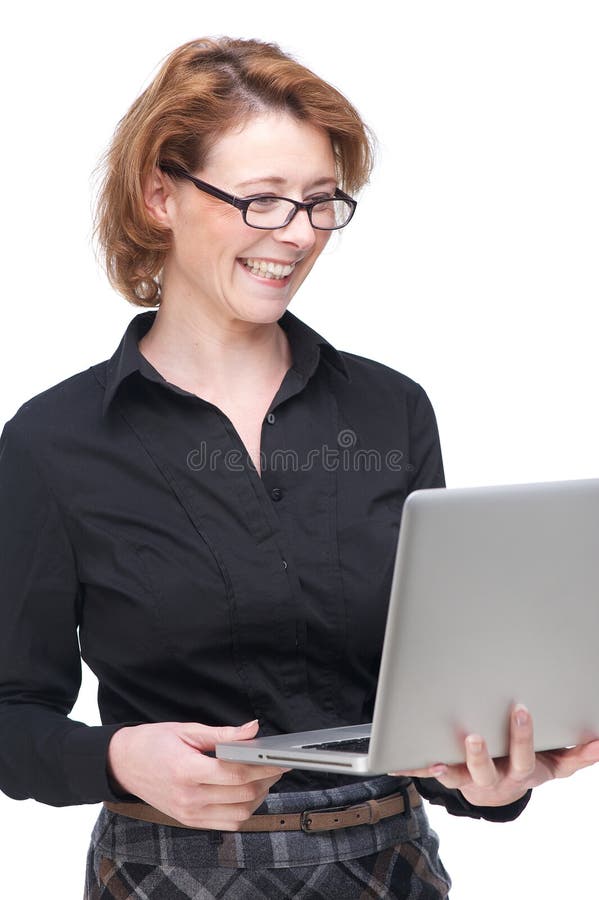 Smiling at Laptop stock image. Image of glasses, beautiful - 27807935