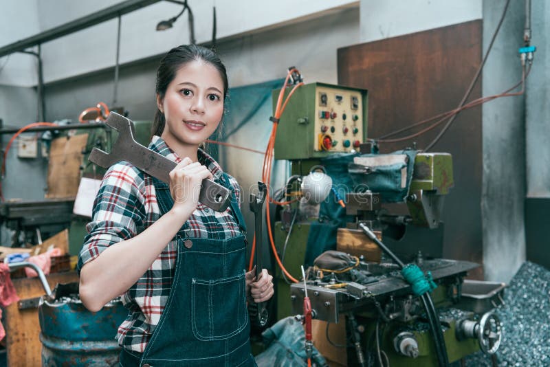 Smiling Lathe Factory Worker Looking at Camera Stock Image - Image of ...