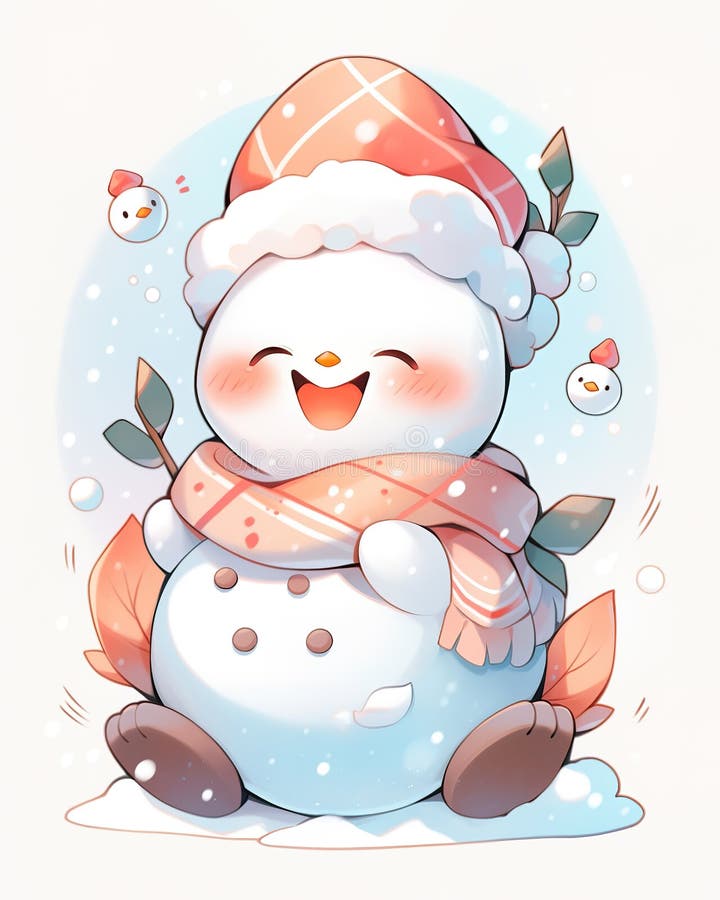 Smiling Laughing Snowman in Winter, Anime Manga Artwork Stock ...