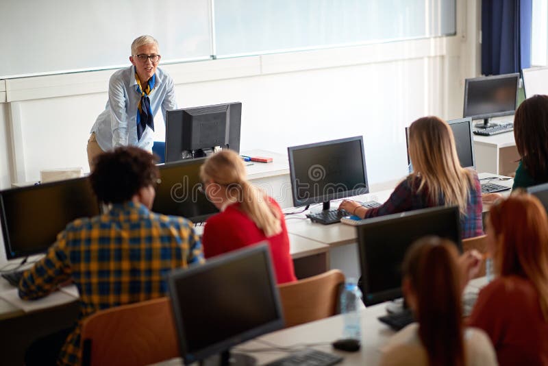 Lecturer on Class with Students in Lecture Hall Stock Image - Image of ...