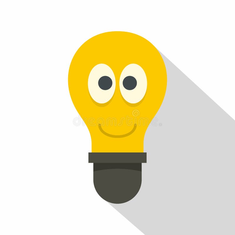 Smiling Light Bulb with Eyes Icon, Flat Style Stock Vector ...