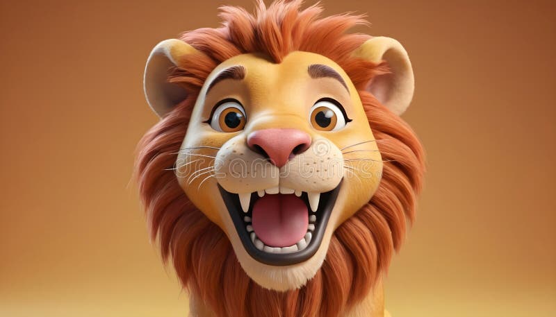 Smiling Lion Character. 3D Illustration. High Resolution Stock ...