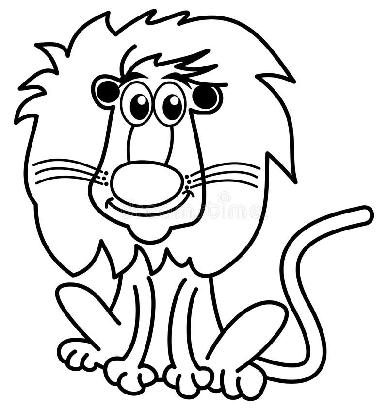Smiling Lion Sitting for Coloring Stock Illustration - Illustration of ...