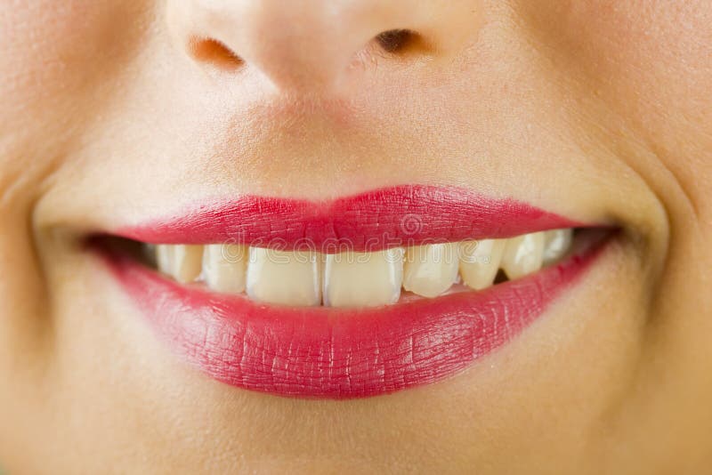 Smiling lips with lipstick stock image. Image of beautiful - 11857421