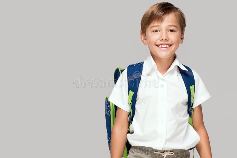 Smiling Little Boy with Backpack. Stock Image - Image of education ...