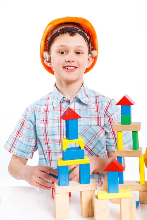Smiling Little Boy is Building Stock Image - Image of game, little ...