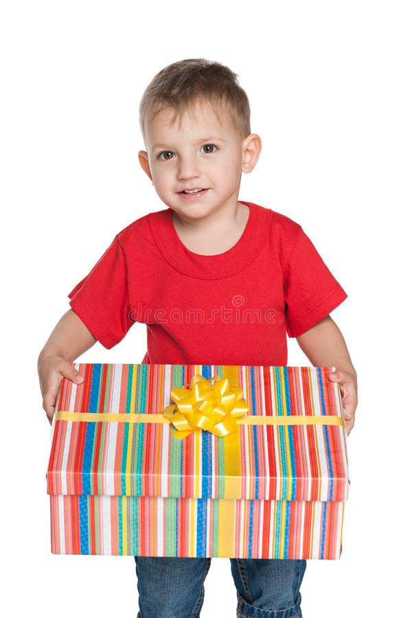 Cute Little Boy with a Gift Box Stock Image - Image of little, hold ...