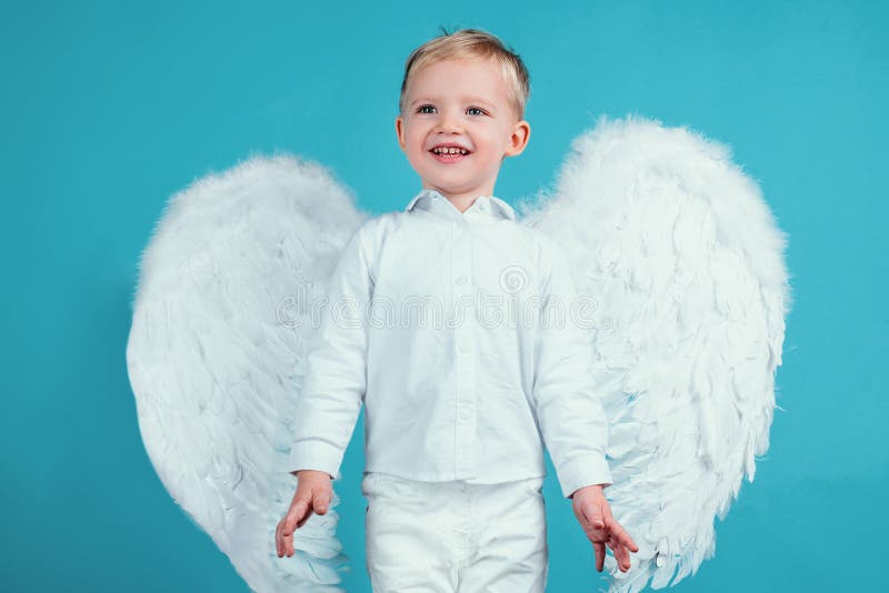 Smiling Little Boy Kid Dressed Like an Angel. Stock Image - Image of ...