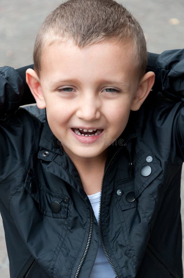 Smiling Little Boy Outdoors Stock Photo - Image of portrait, toddler ...