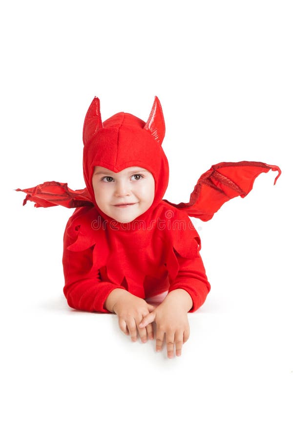 Smiling Little Boy In Red Devil Costume Stock Photo - Image of holiday ...