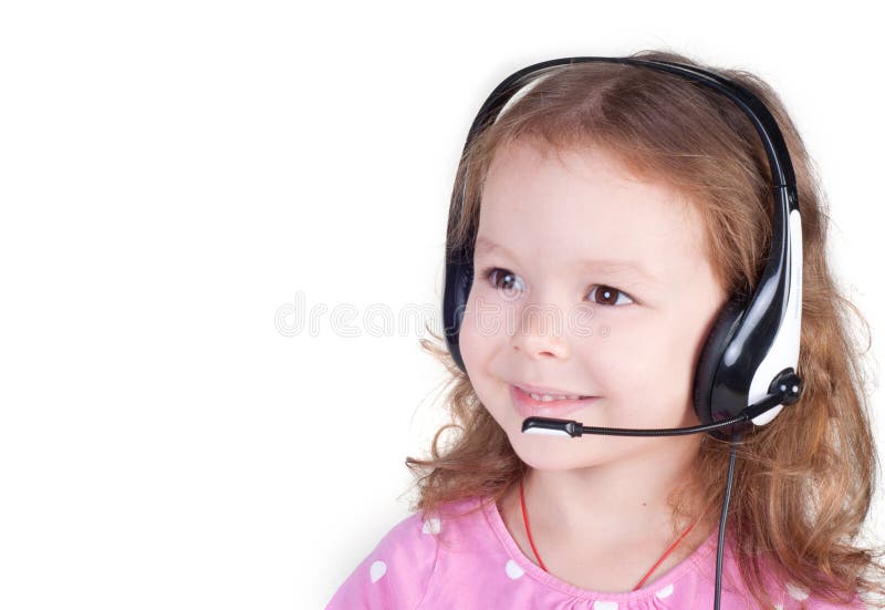 Smiling Little Girl in Headset Stock Image - Image of face, happiness ...