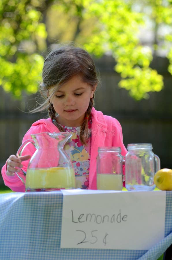 Smiling Little Girl at Lemonade Stand in Summer Stock Image - Image of ...