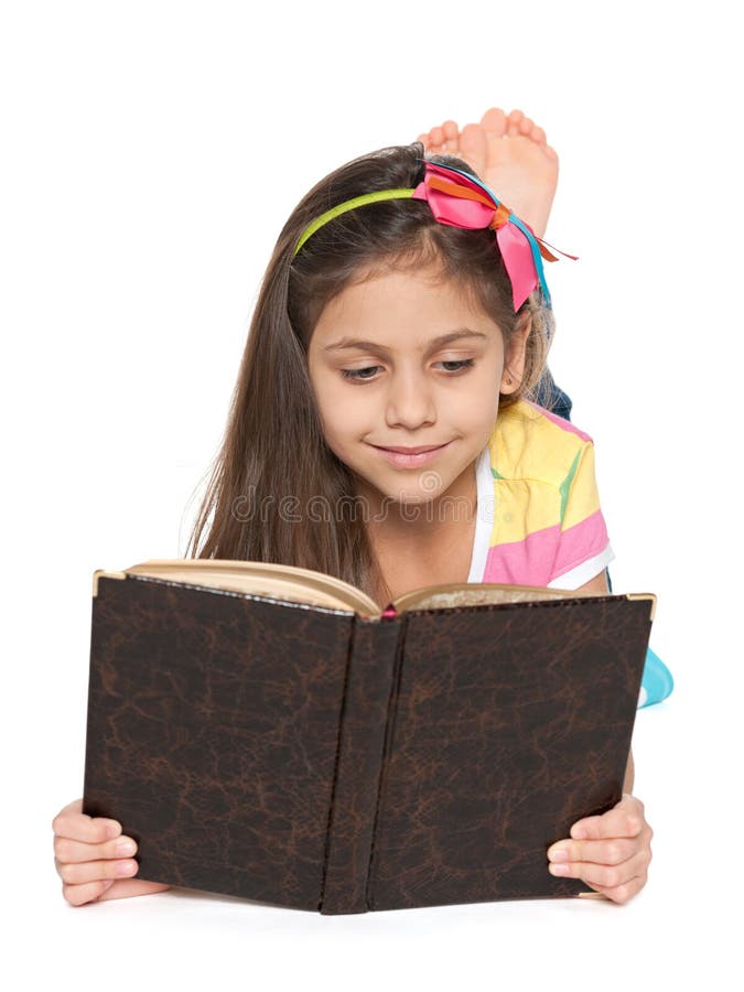 Smiling Little Girl Reads an Old Book Stock Image - Image of adorable ...