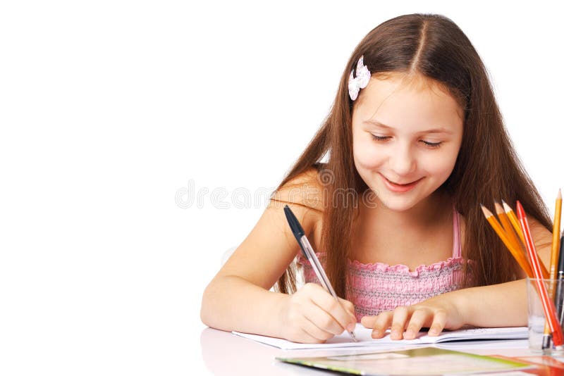 Smiling Little Girl Writing Something. Stock Photo - Image of activity ...