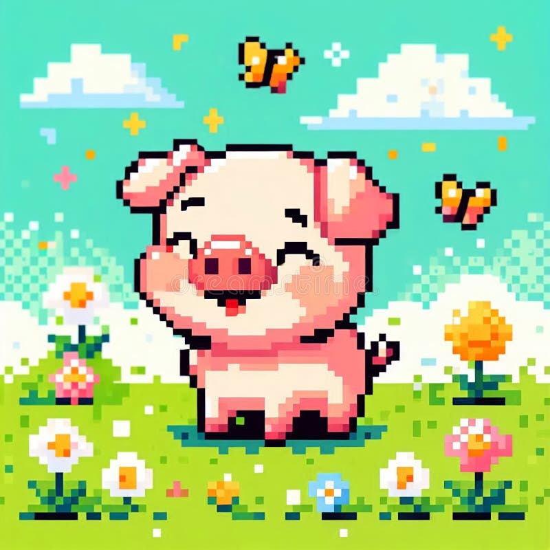 Smiling Little Pig Playing in the Park,pixel Art Stock Illustration ...