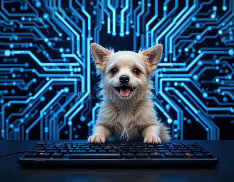 Smiling Long Haired Chihuahua Puppy Using Computer Keyboard Stock Illustration - Illustration of ...