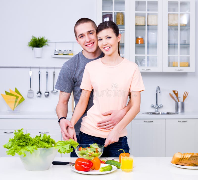 Lovers Cooking Together in the Kitchen Stock Photo - Image of relaxed ...