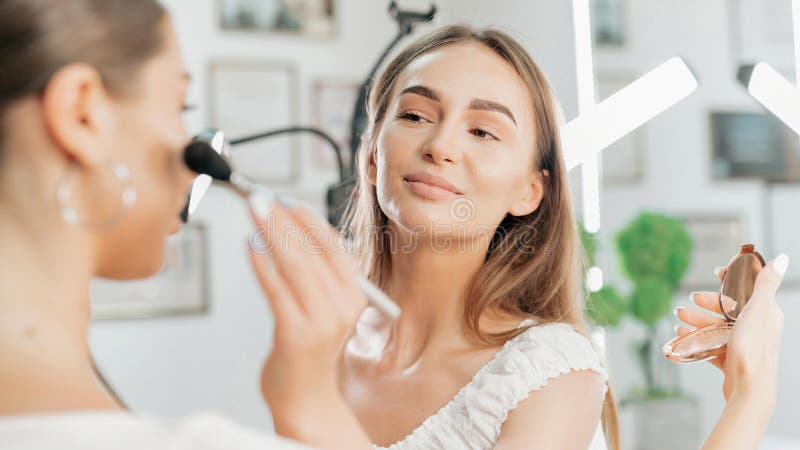 Make-up Master Does Makeup for a Client Stock Image - Image of hand ...