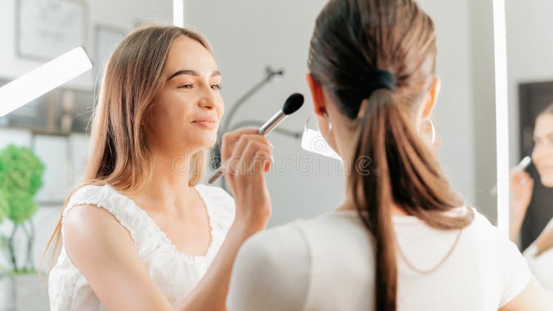 Make-up Master Does Makeup for a Client Stock Image - Image of ...