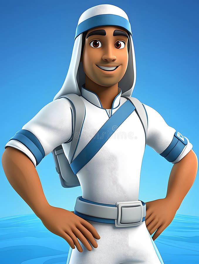 Smiling Male Animated Character in a White Outfit. Stock Illustration ...