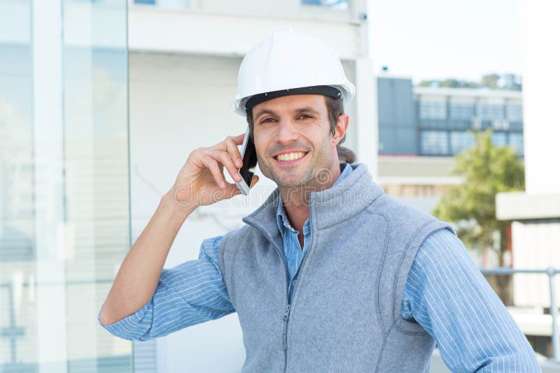 Smiling Male Architect Using Mobile Phone Outdoors Stock Image - Image ... Smiling Male Architect Using Mobile Phone Outdoors Stock Image - Image ...