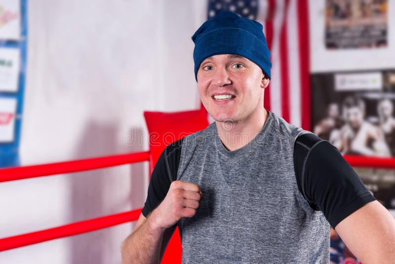 Smiling Male Boxer Standing in a Regular Boxing Ring Stock Photo ...