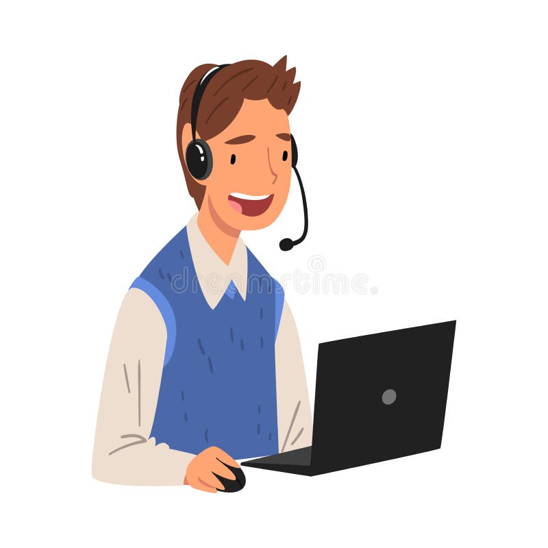 Male Call Center Agent and Speech Bubble, Online Customer Support ...