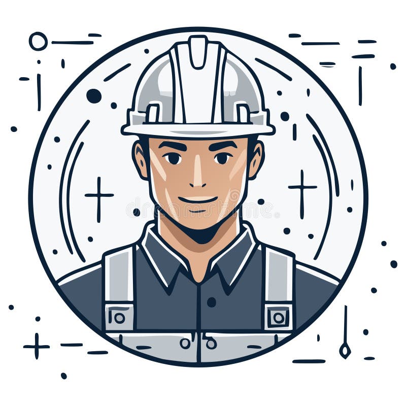 Smiling Male Construction Engineer in Hard Hat Flat Design Professional Vector Illustration ...