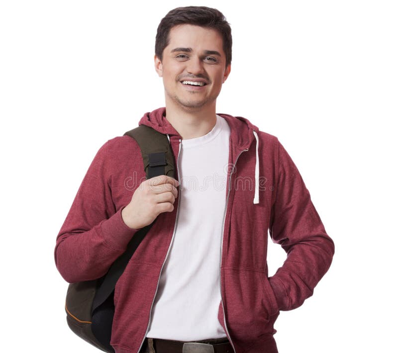 Smiling Male Student with a Backpack Stock Photo - Image of camera ...