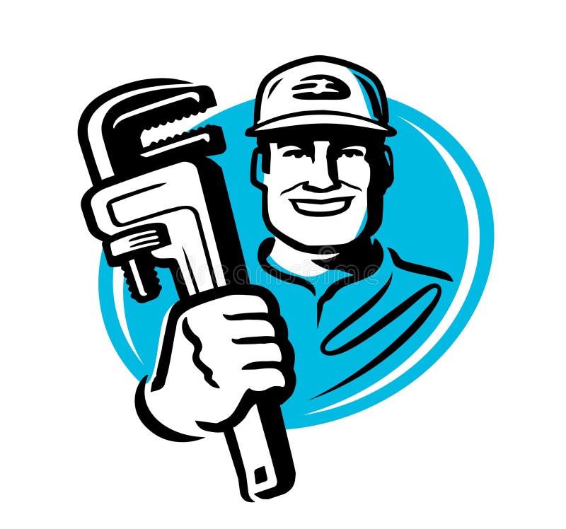 Smiling Male Worker with a Tool, Emblem or Logo. Construction Builder ...