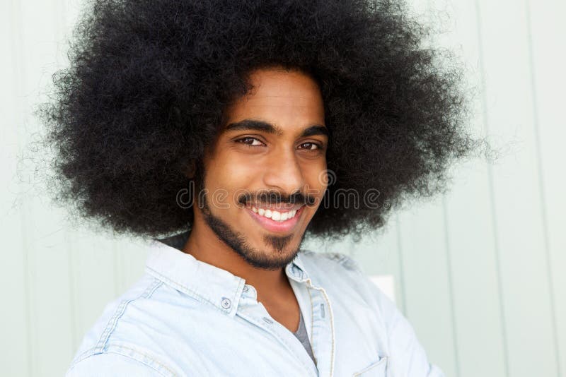 Smiling Man with Beard and Afro Stock Photo - Image of casual ...