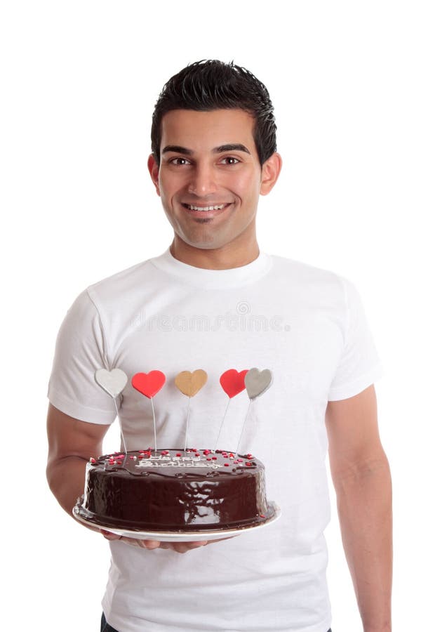 Smiling Man with a Birthday Cake Stock Image - Image of adult, ethnic ...