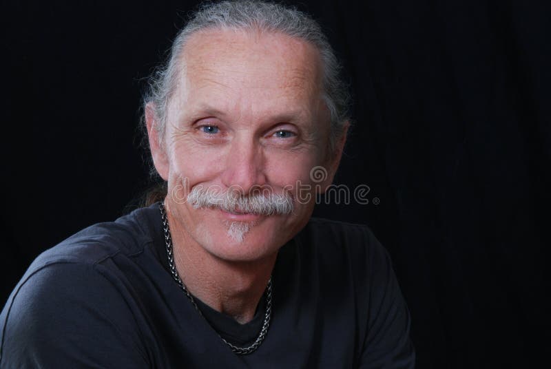 Smiling Man on Black Background Stock Image - Image of contact, older ...