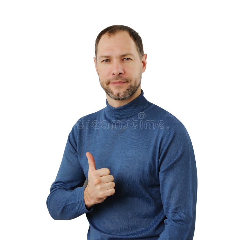 Mature Unshaven Guy Show Thumb Up Isolated White Background Shirt Stock ...