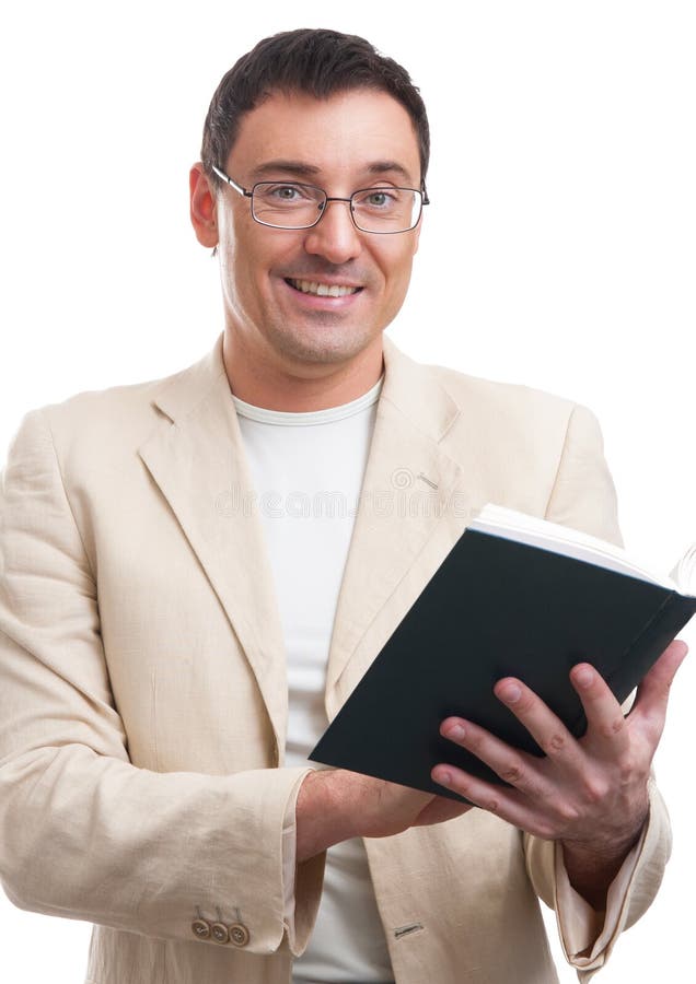Smiling man with a book stock image. Image of study, adult - 47804405