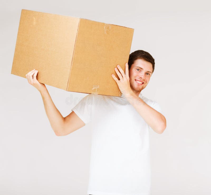 Man Carrying Carton Heavy Box Stock Photo - Image of sales, pack: 32888180