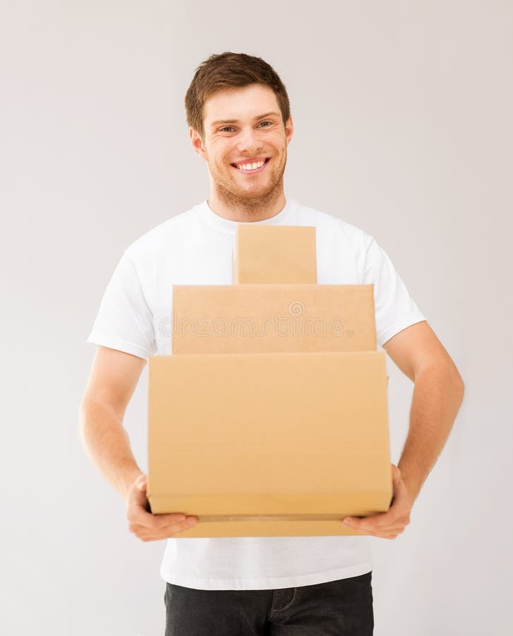 Man Carrying Carton Heavy Box Stock Photo - Image of sales, pack: 32888180