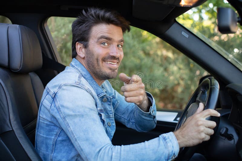 Smiling Man or Driver Driving Car Stock Image - Image of beard, road ...