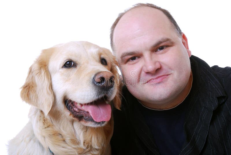 Smiling Man with Golden Retriever Stock Image - Image of horizontal ...