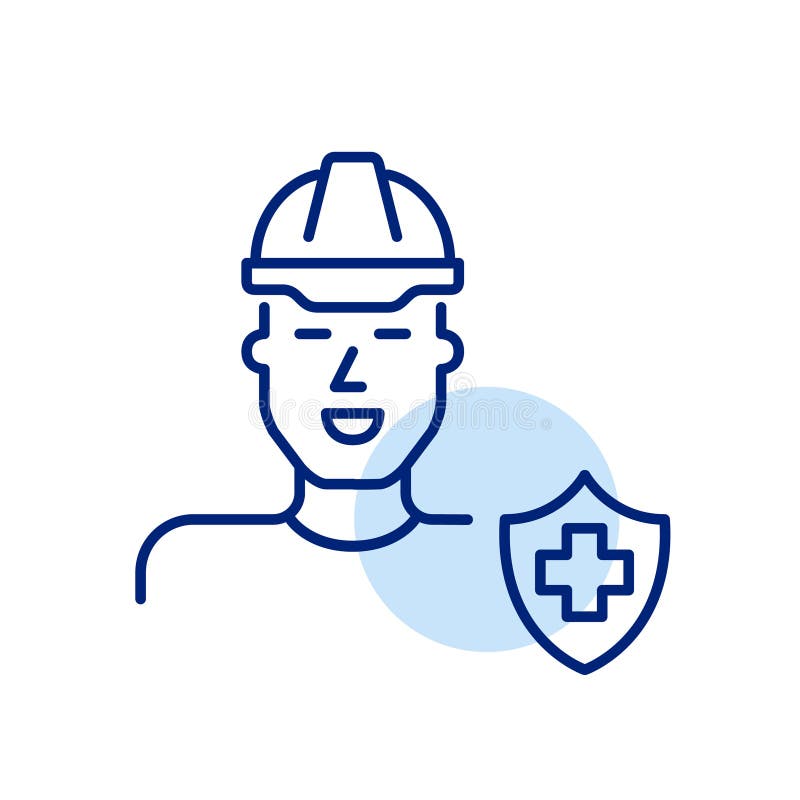 Smiling Man in Hard Hat with Health Insurance Shield. Safety and Health ...