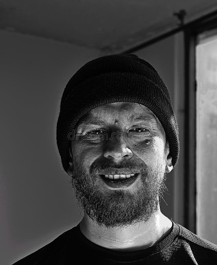 Angry Man with Hat in Black and White Stock Photo - Image of cool ...