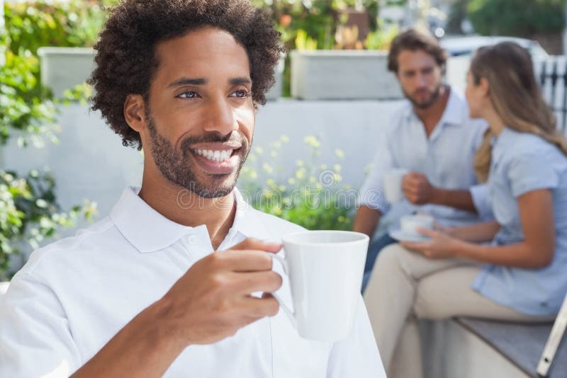 Smiling Man Having a Coffee Stock Photo - Image of drink, outdoors ...