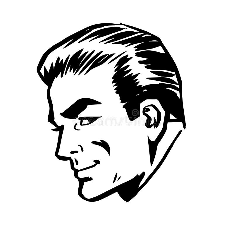 Smiling Man Head Profile Face Retro Line Art Stock Illustration ...