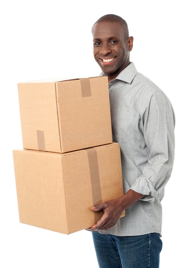 Casual man with boxes stock image. Image of cheerful - 25261875