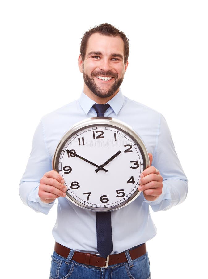 Smiling Man Holding a Clock Stock Image - Image of people, professional ...