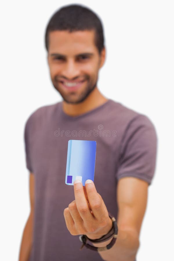 Man Holding Credit Card and Cell Phone Stock Image - Image of mobile ...