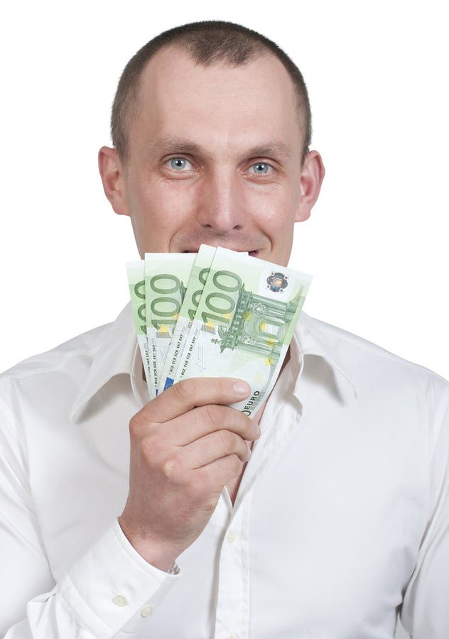 Smiling man holding money stock photo. Image of hundreds - 24272348