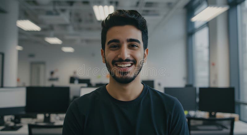 Smiling Man in Modern Office Stock Illustration - Illustration of ...