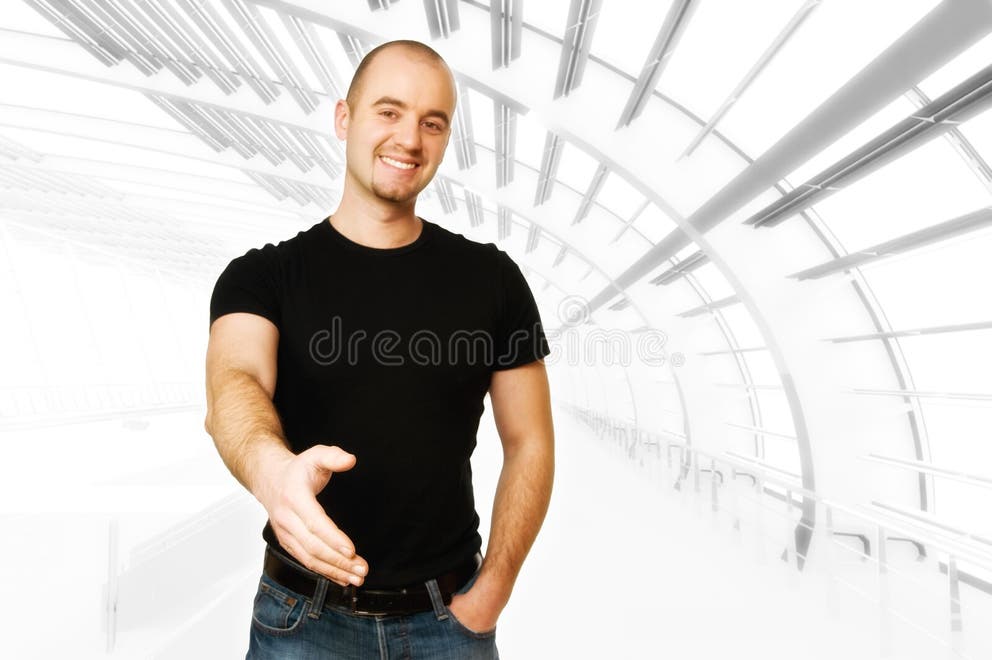 Smiling man offer hand stock photo. Image of casual, handsome - 13593532