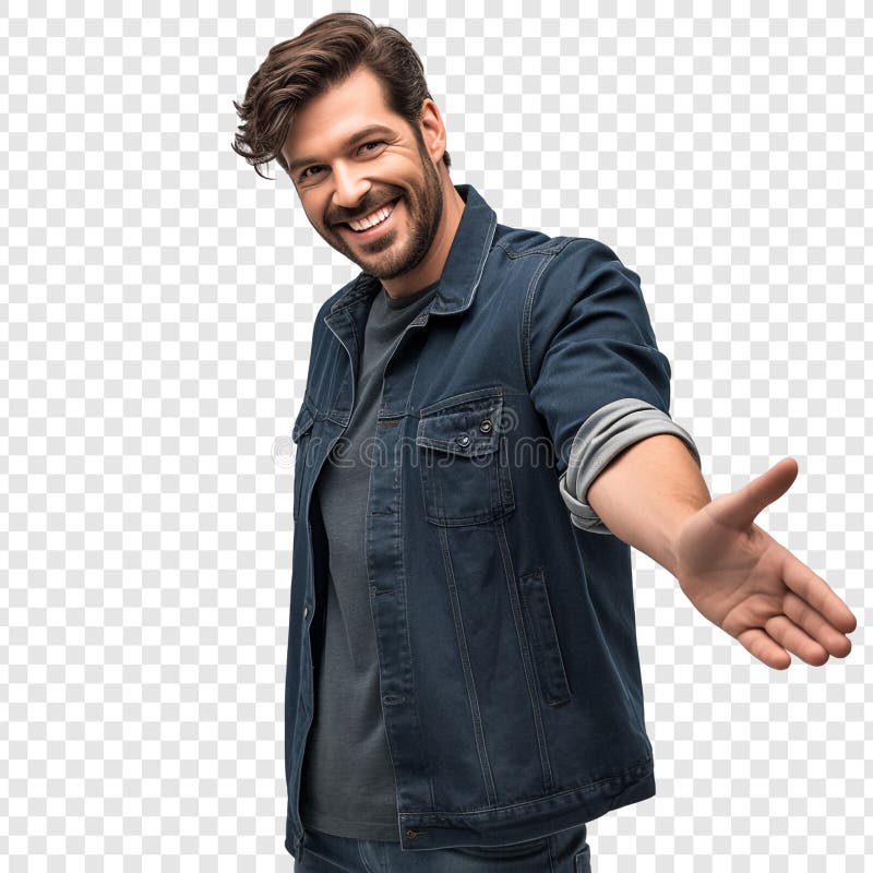 Smiling Man with Open Hand Inviting Handshake Welcome Gesture Stock ...